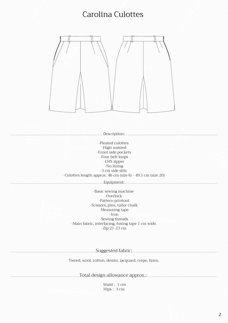 Digital Sewing Pattern Carolina Cullotes - Etsy