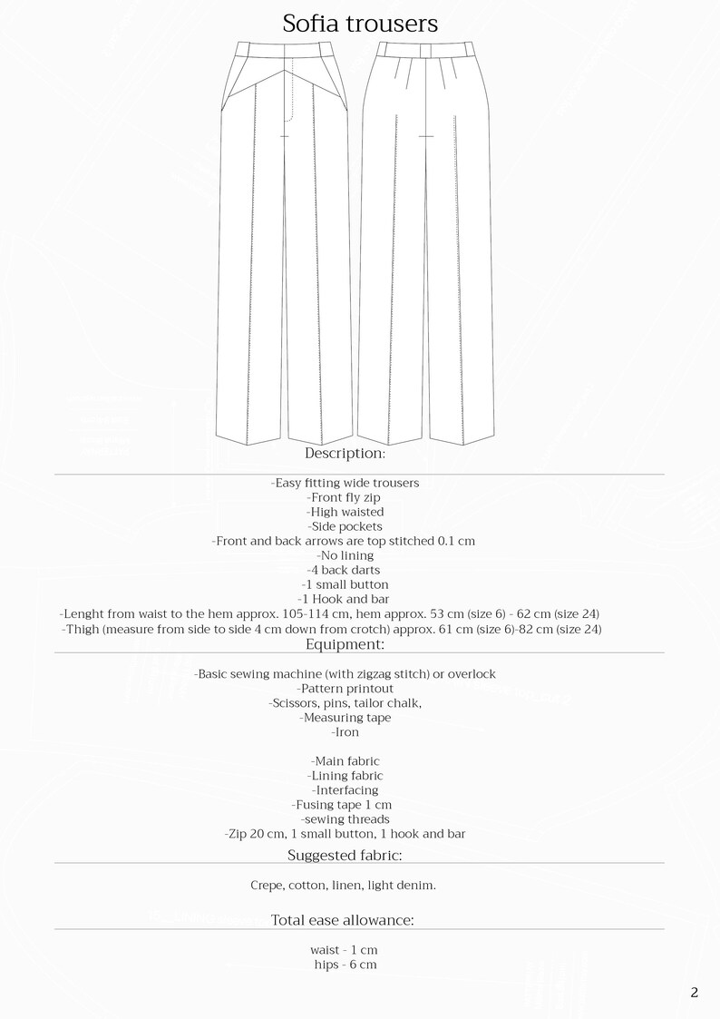 Digital Sewing Pattern SOFIA Trousers - Etsy