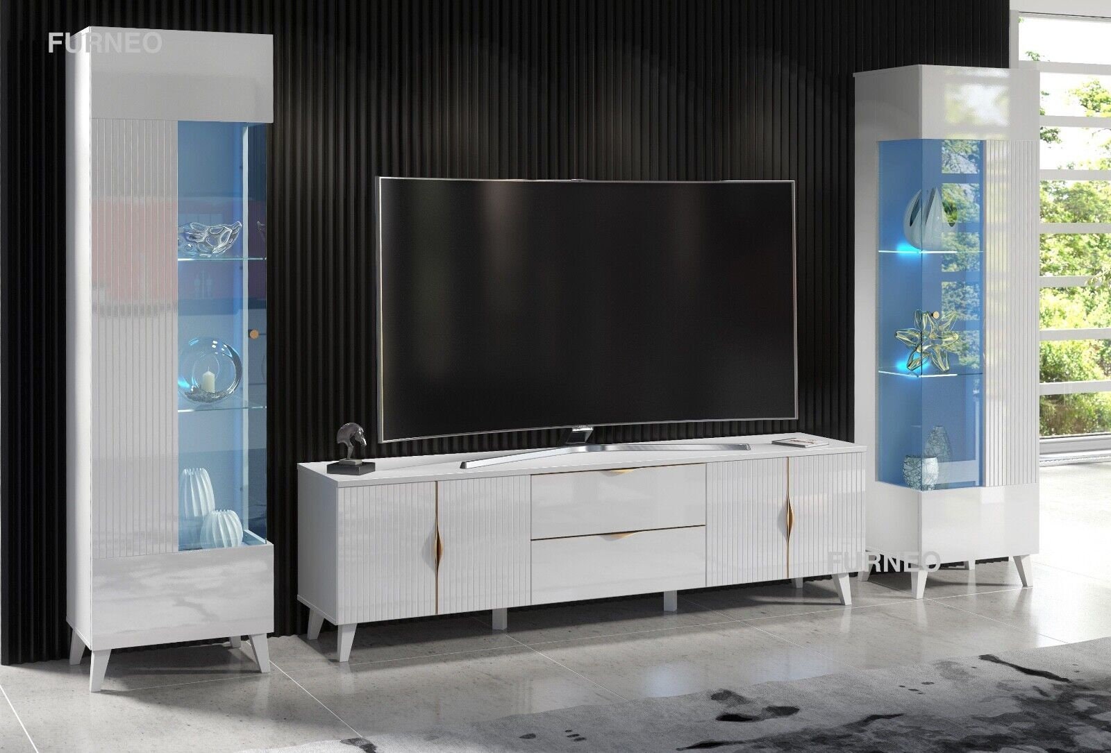 Furneo High Gloss Matt White Living Room Set TV Stand Display Cabinets Azzurro 10 12 LED Lights Etsy