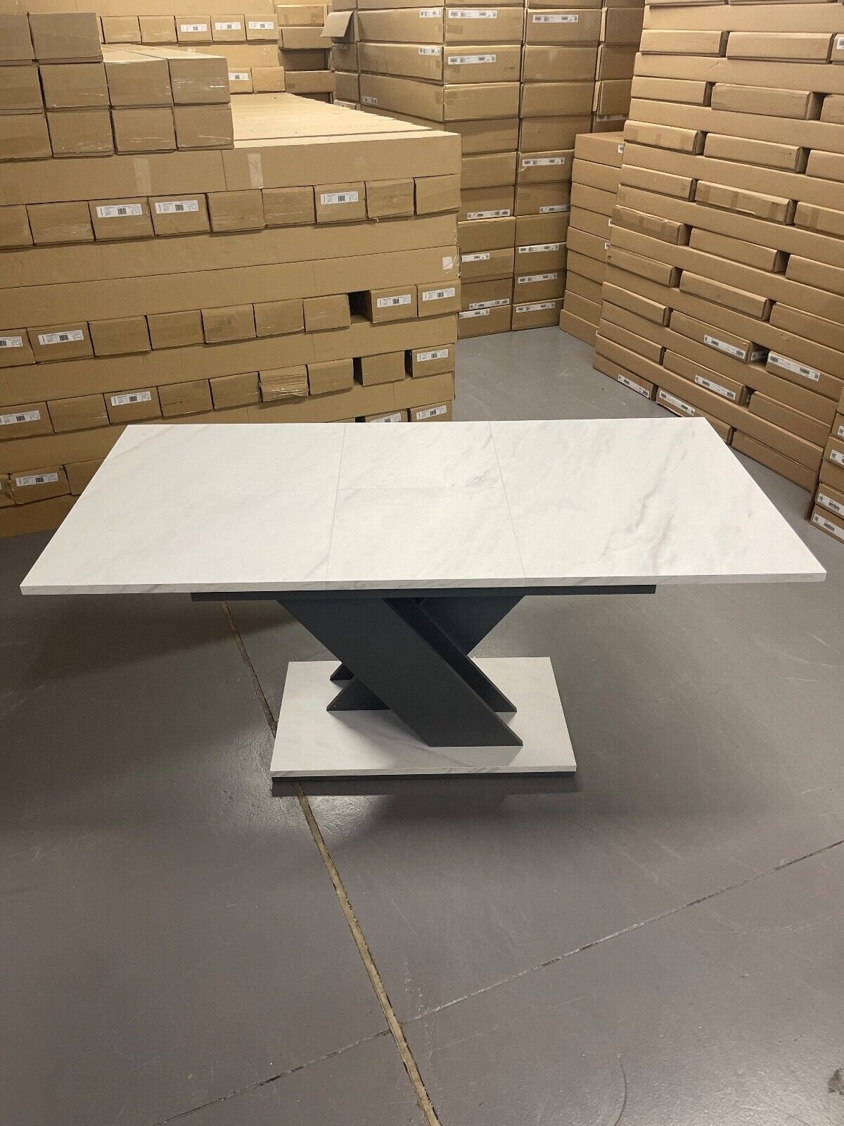 Furneo Modern Dining Table Only Extendable 120-160cm White Marble ...