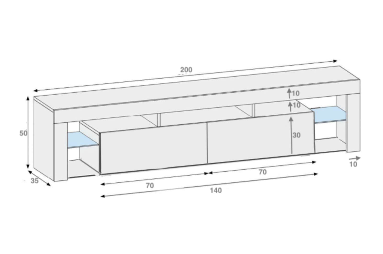 Furneo White TV Stand 200cm Cabinet Unit Matt & High Gloss Milano 06 ...