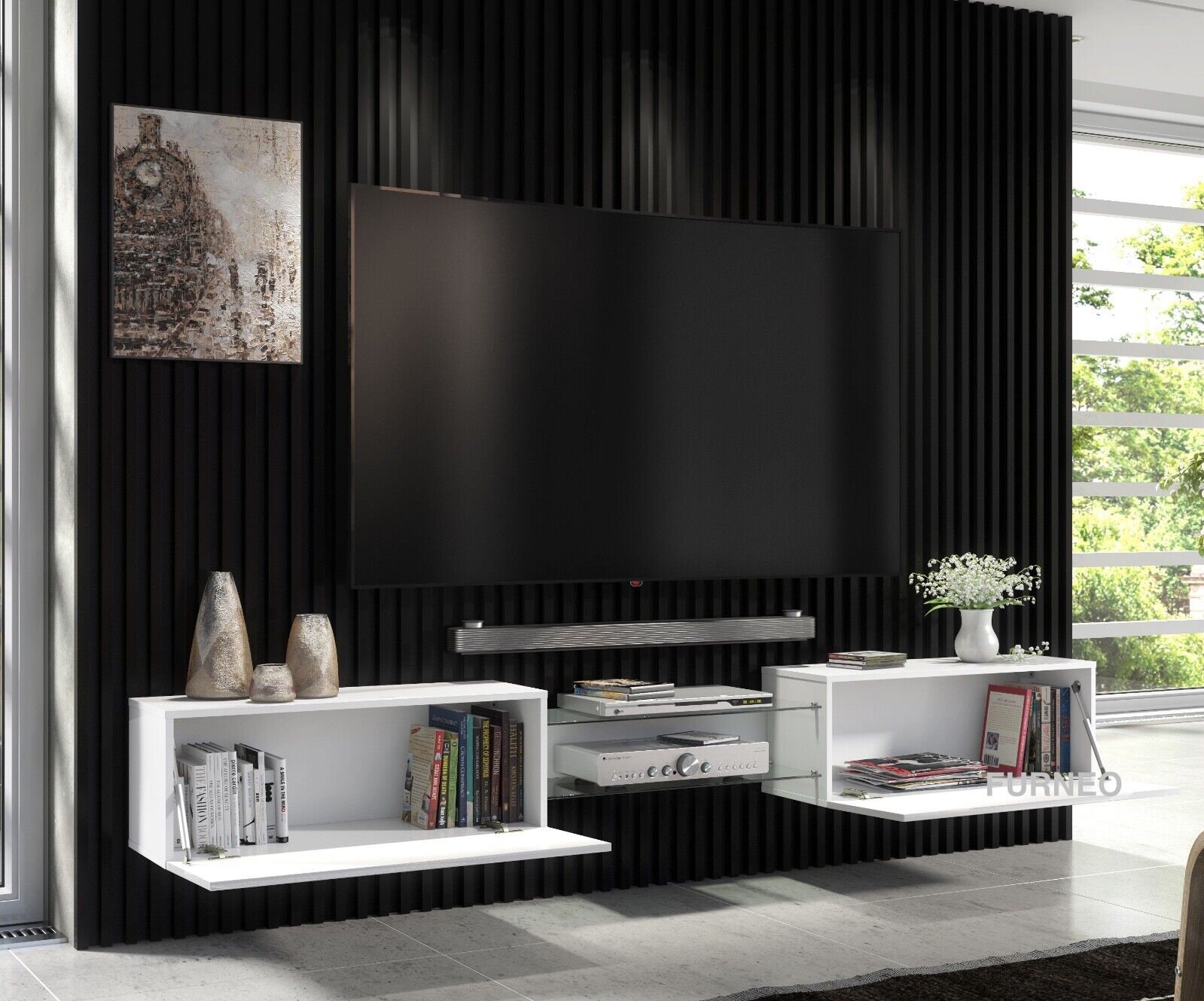 White gloss tv unit floating store
