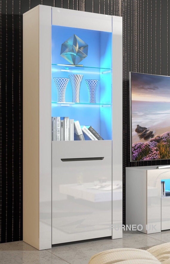 Furneo High Gloss Matt White Display Cabinet Cupboard Milano 09 LED Lights Etsy