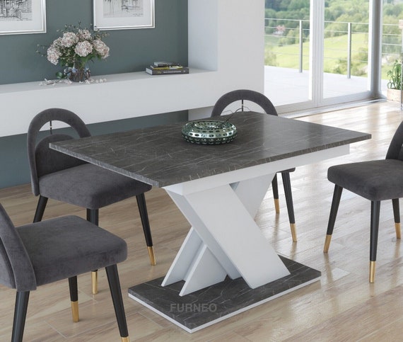 Furneo Modern Dining Table Only Extendable 120 160cm Grey Marble Effect Tavolo 02 MDF Etsy