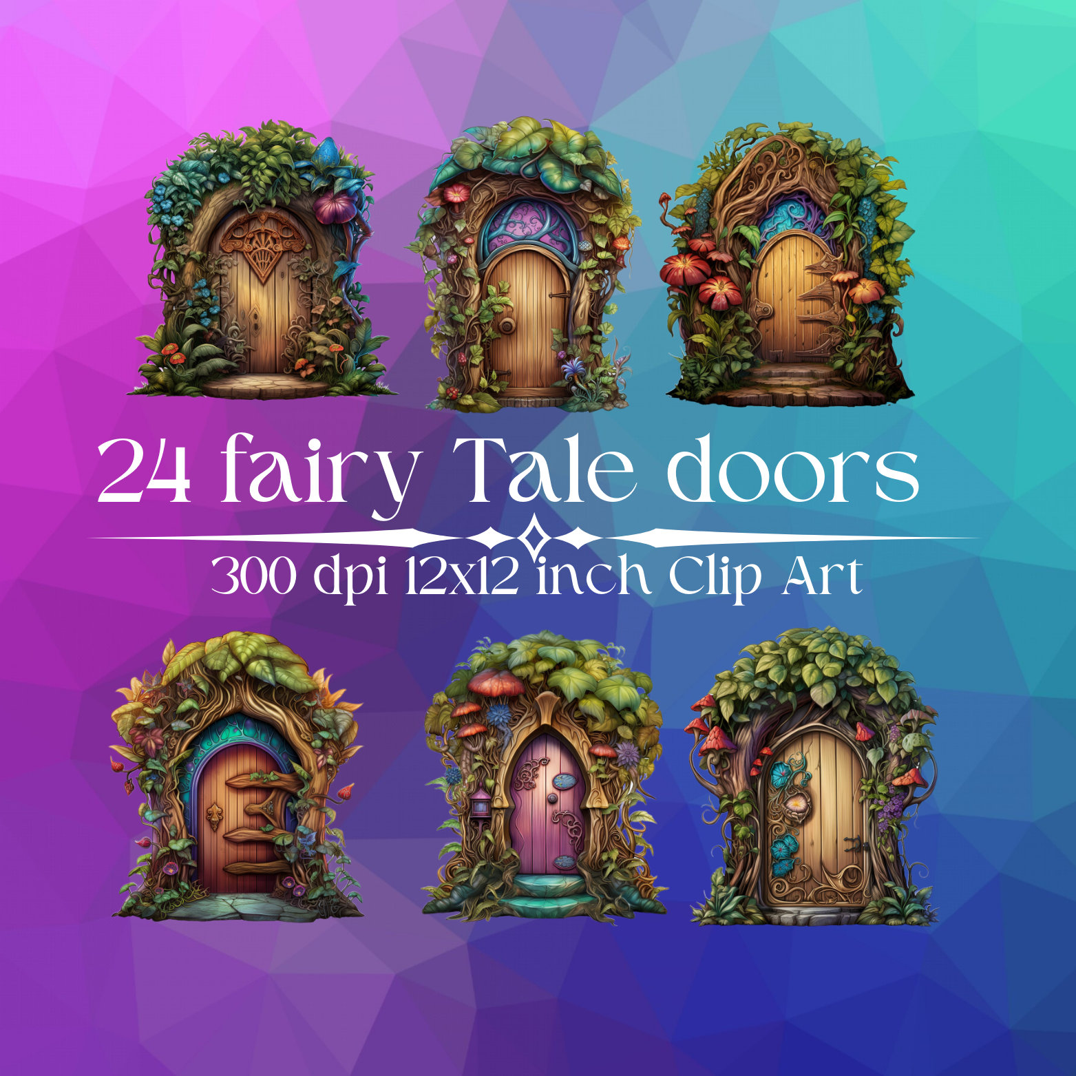 24 Watercolour Fairy Tale Doors (clip Art, 300dpi, 12x12 Inches , Png ...
