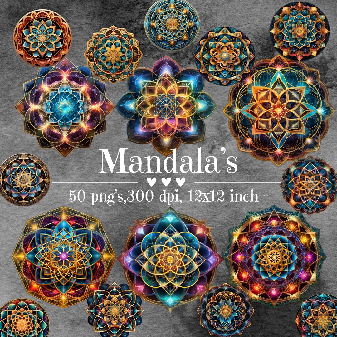 50 Mandalas Clip Art Bundle 300dpi, Pngs , Transparent Background ...