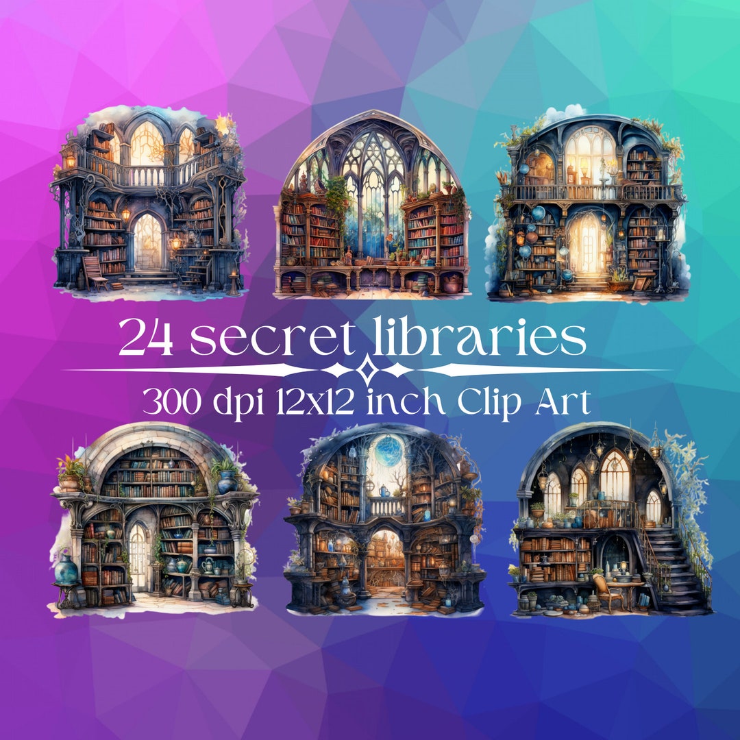 24 Watercolour Secret Libraries clip Art, 300dpi, 12x12 Inches , Png ...