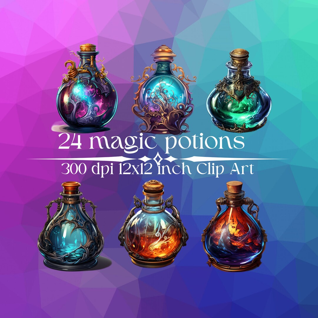 24 Watercolour Magic Potion Bottles clip Art 300dpi 12x12 - Etsy