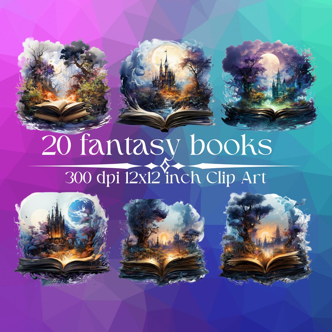 20 Water Colour Fantasy Story Books (clip Art, 300dpi, 12x12 Inches ...