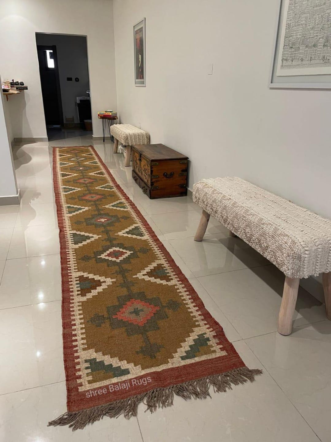 Handwoven Wool Jute Runner Rug, Kilim Runner Rug, Hallway Area Runner ...