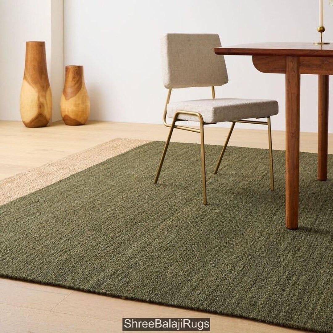 Handwoven Natural With Green Hemp Jute Rug Extra Large Jute Rugs Green ...