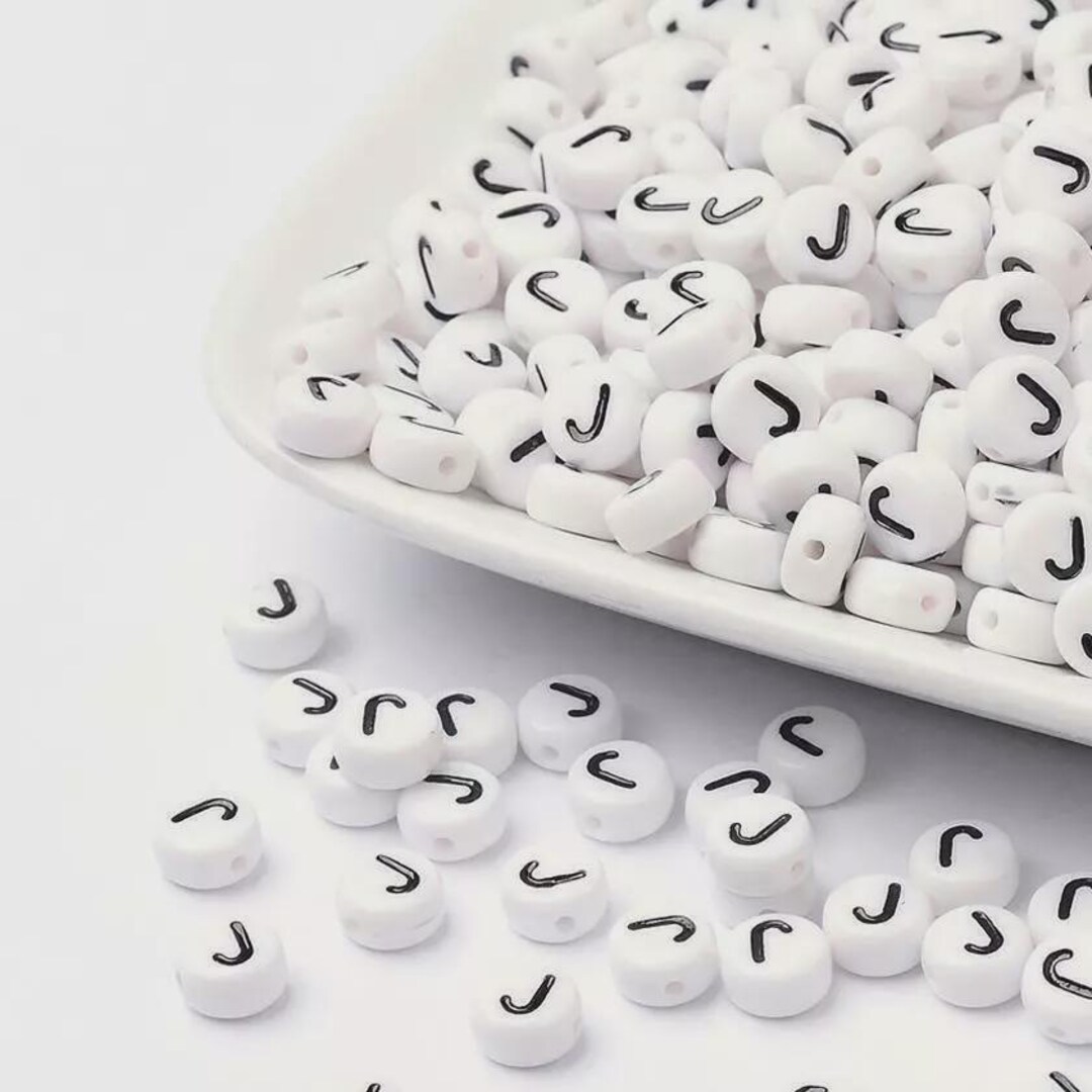 100pcs Letter J Beads – Flat Round Acrylic Alphabet Beads – DIY & Craft ...