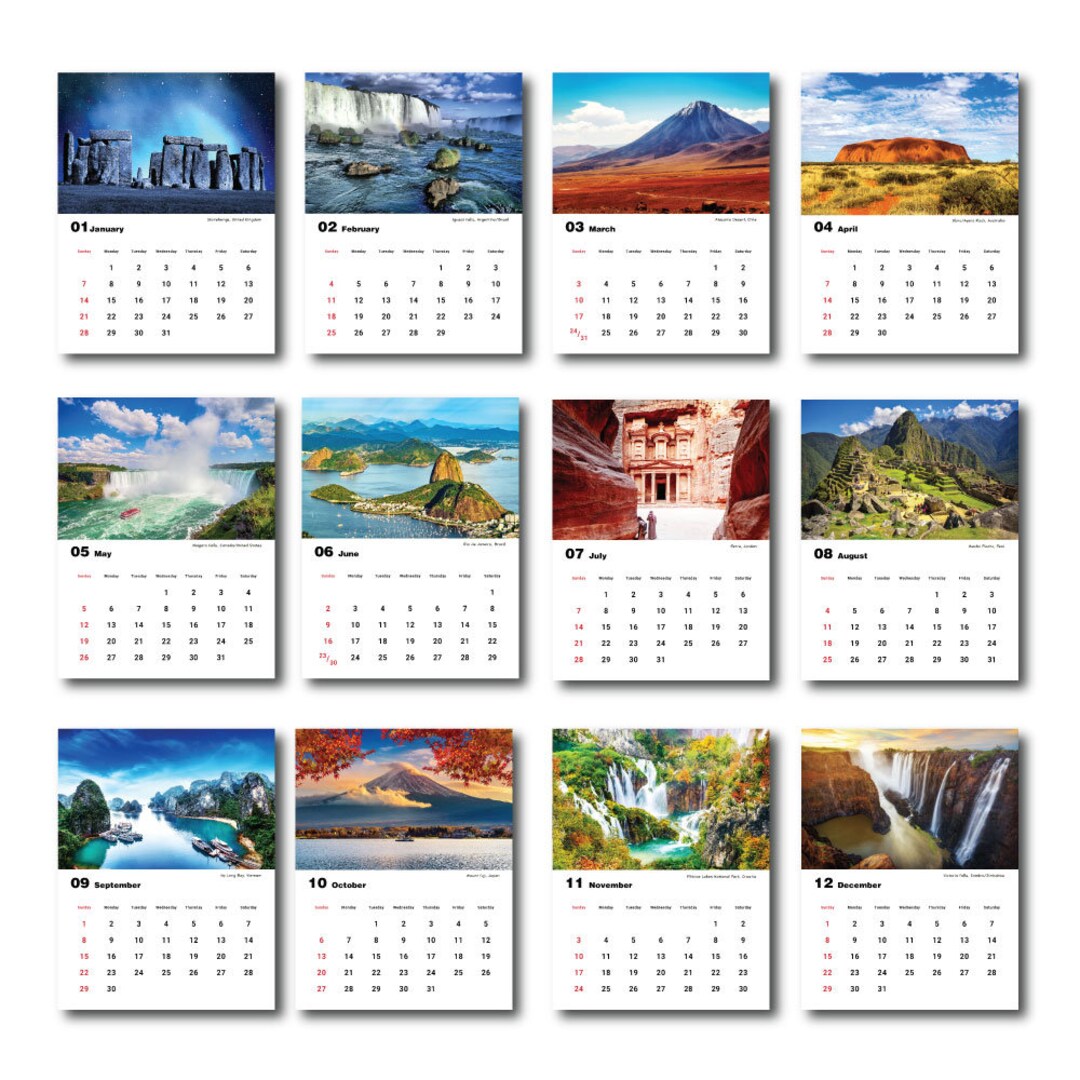 2024 Iconic Places Calendar US Letter PDF, Monthly Print Calendar ...