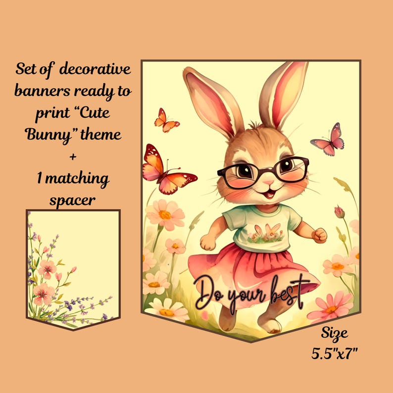 Cute Bunny Banner Set, Printable Pennants, Kids Party Decor, Children ...