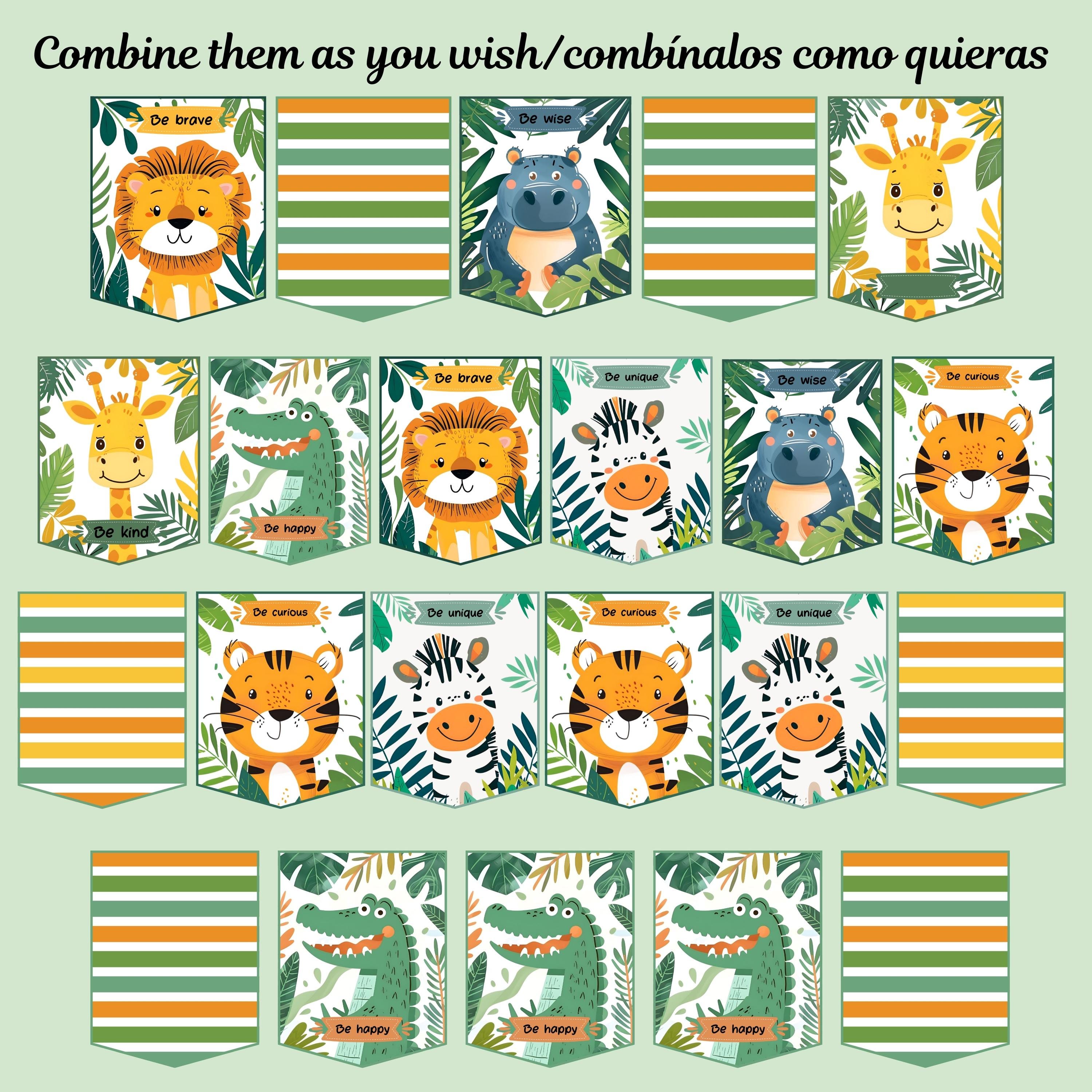 Jungle Animals Motivational Banner Set, Printable Decorative Banners ...