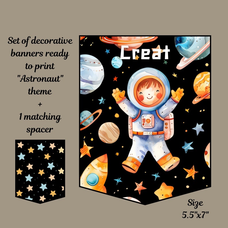 Printable Astronaut Banner Set, Space and Astronaut Bunting Set ...