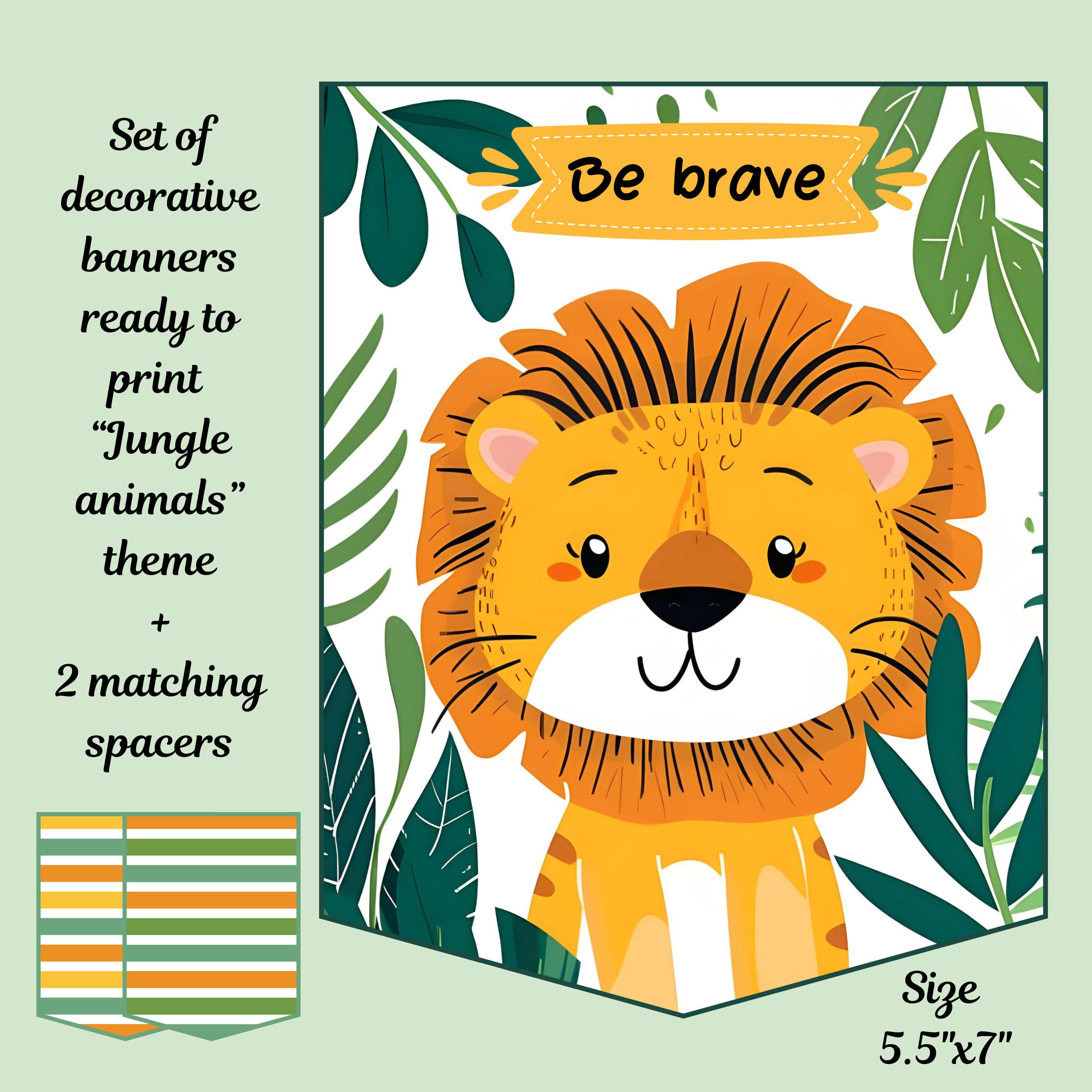 Jungle Animals Motivational Banner Set, Printable Decorative Banners ...