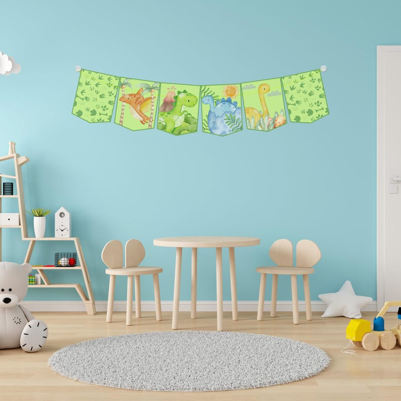Dinosaur Banner Set, Printable Kids Party Decoration, Children Bedroom ...