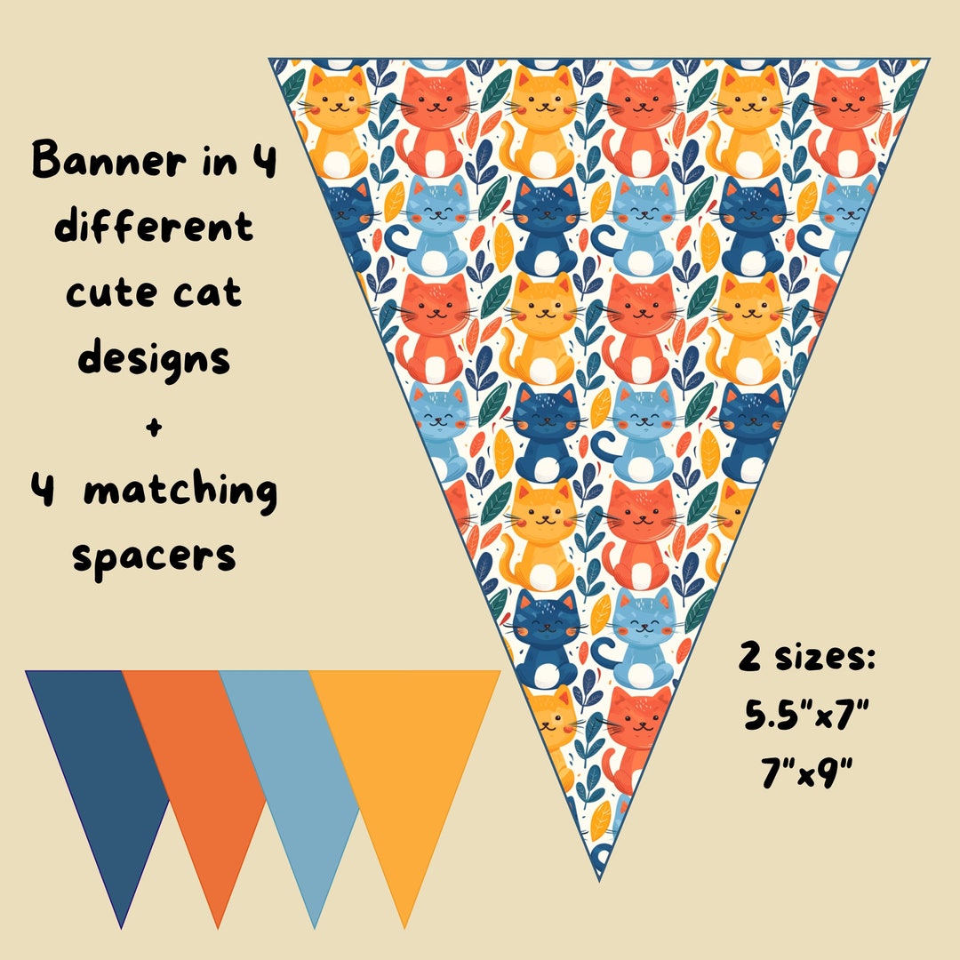 Cute Cat Flag, Printable Banners, Cat Lovers Gift, Cat Buntings and ...