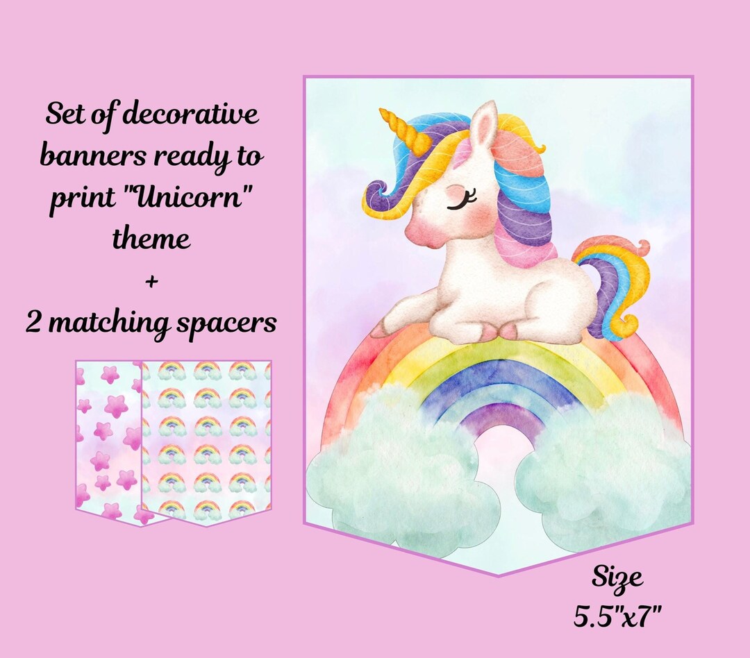 Unicorn Banner, Printable Decorative Bunting Set, Unicorns Birthday ...
