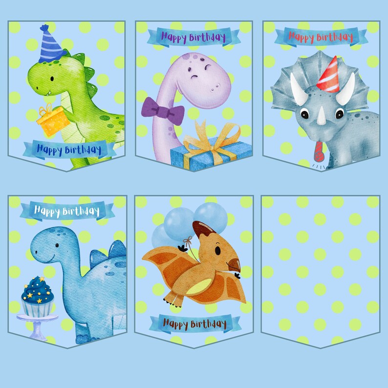 Dino Birthday Banner Set, Printable Kids Party Decor, Dinosaur Birthday ...