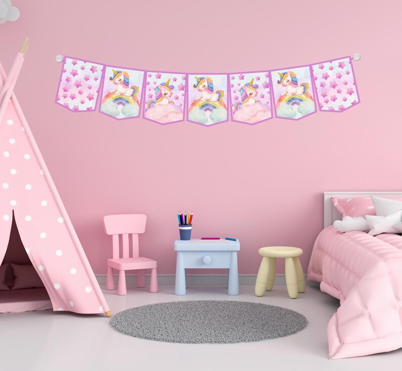 Printable Unicorn Banner, Decorative Bunting Set, Unicorns Birthday ...