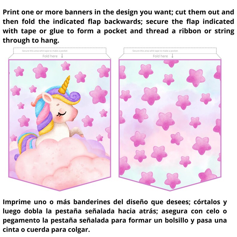 Printable Unicorn Banner, Decorative Bunting Set, Unicorns Birthday ...