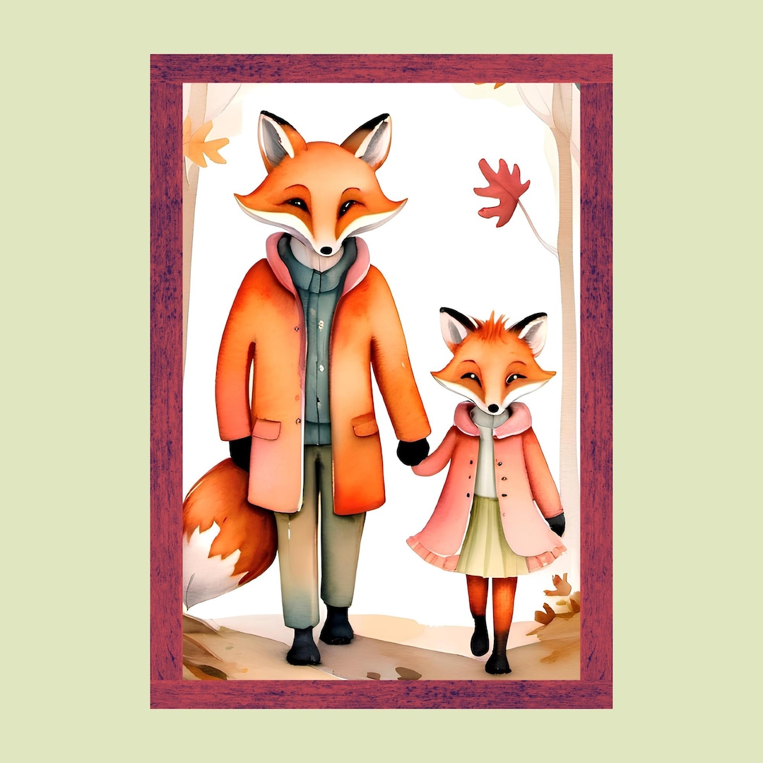 Dad Fox and Daughter Illustration, Printable Children's Illustrations ...