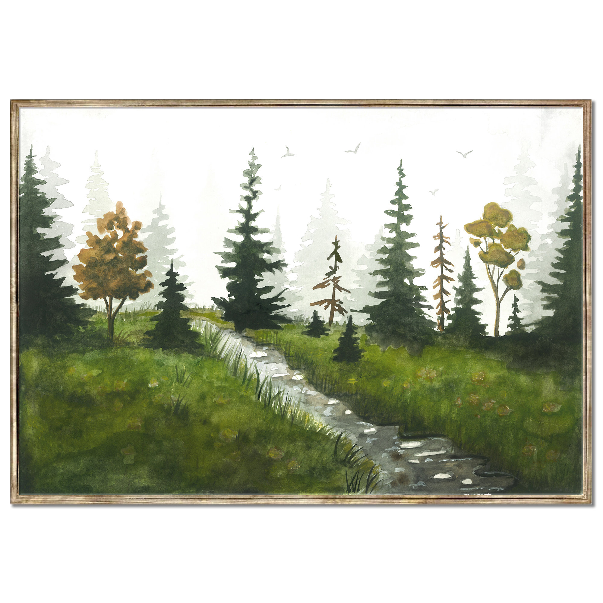 Forest River Art Print Evergreen Trees Watercolor Painting Vermont ...