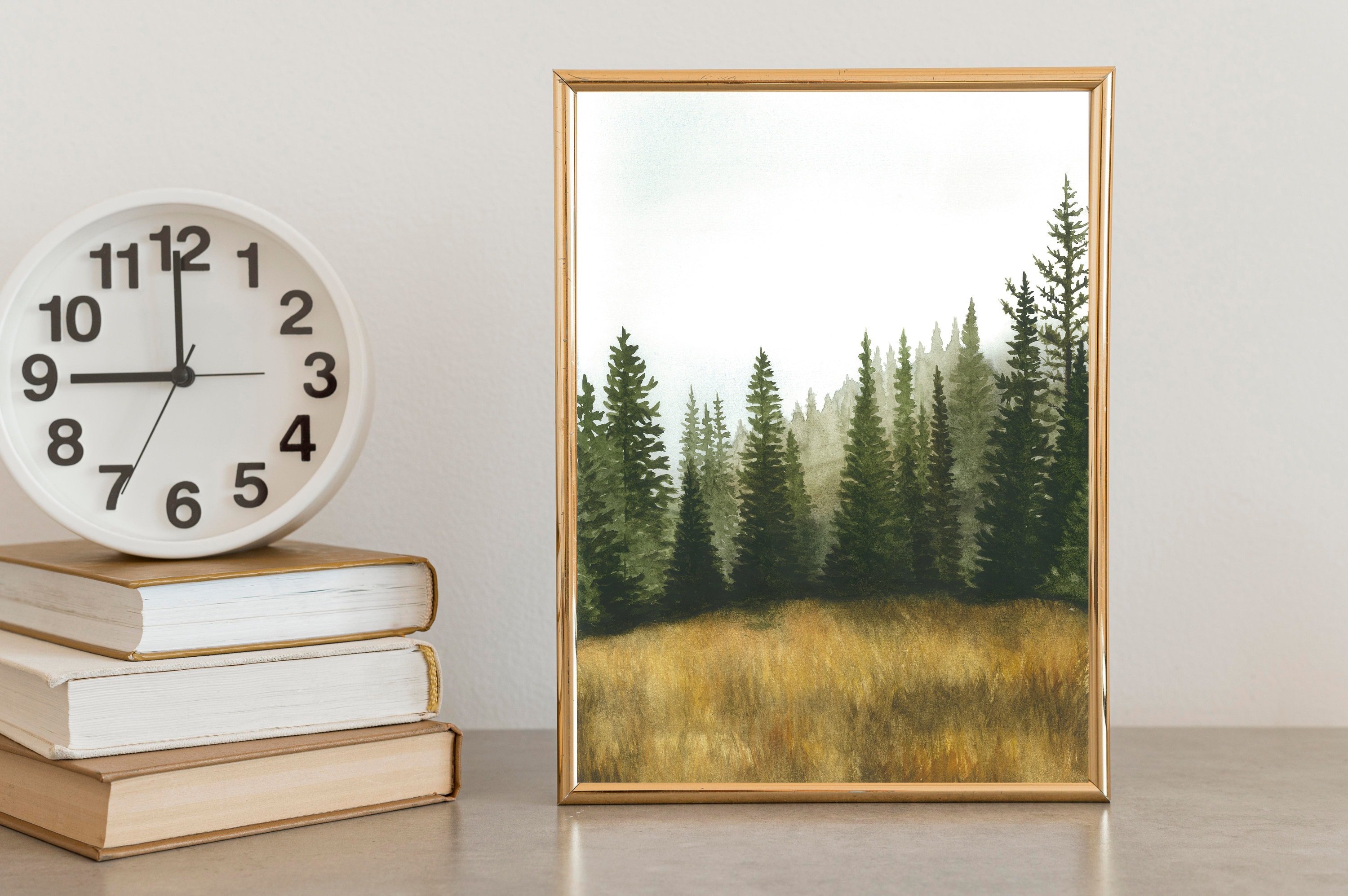Pine Forest Watercolor Art Print, Misty Evergreen Landscape - Etsy