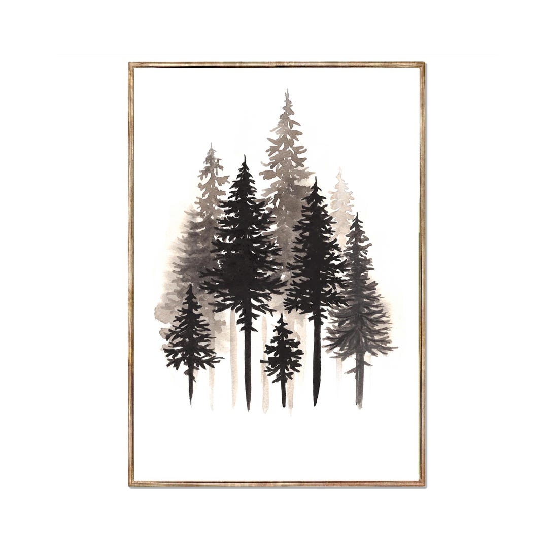 Pine Trees Art Prints Abstract Pine Trees Watercolor Painting Pine ...