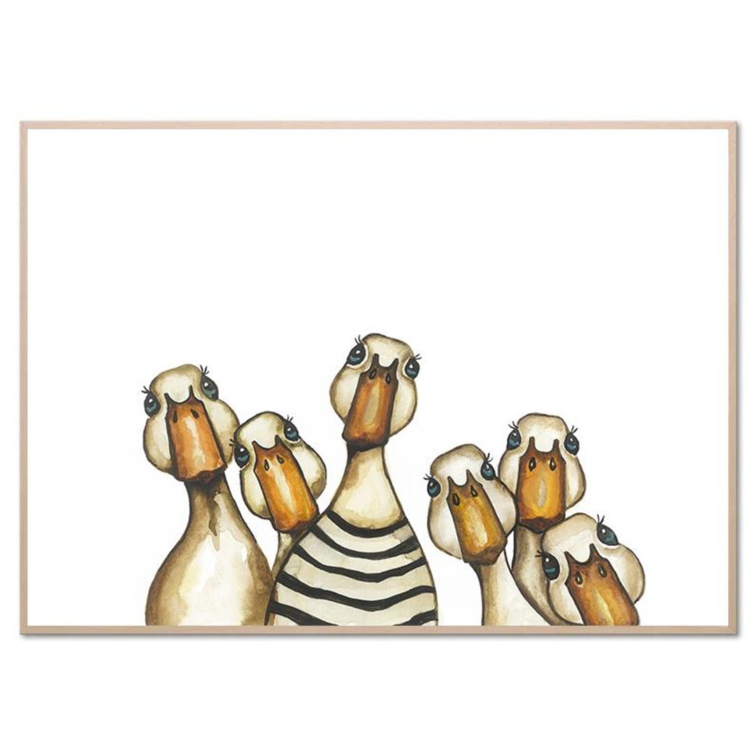 Ducks Art Prints Friendly Ducks Picture Minimalist Watercolor Painting ...