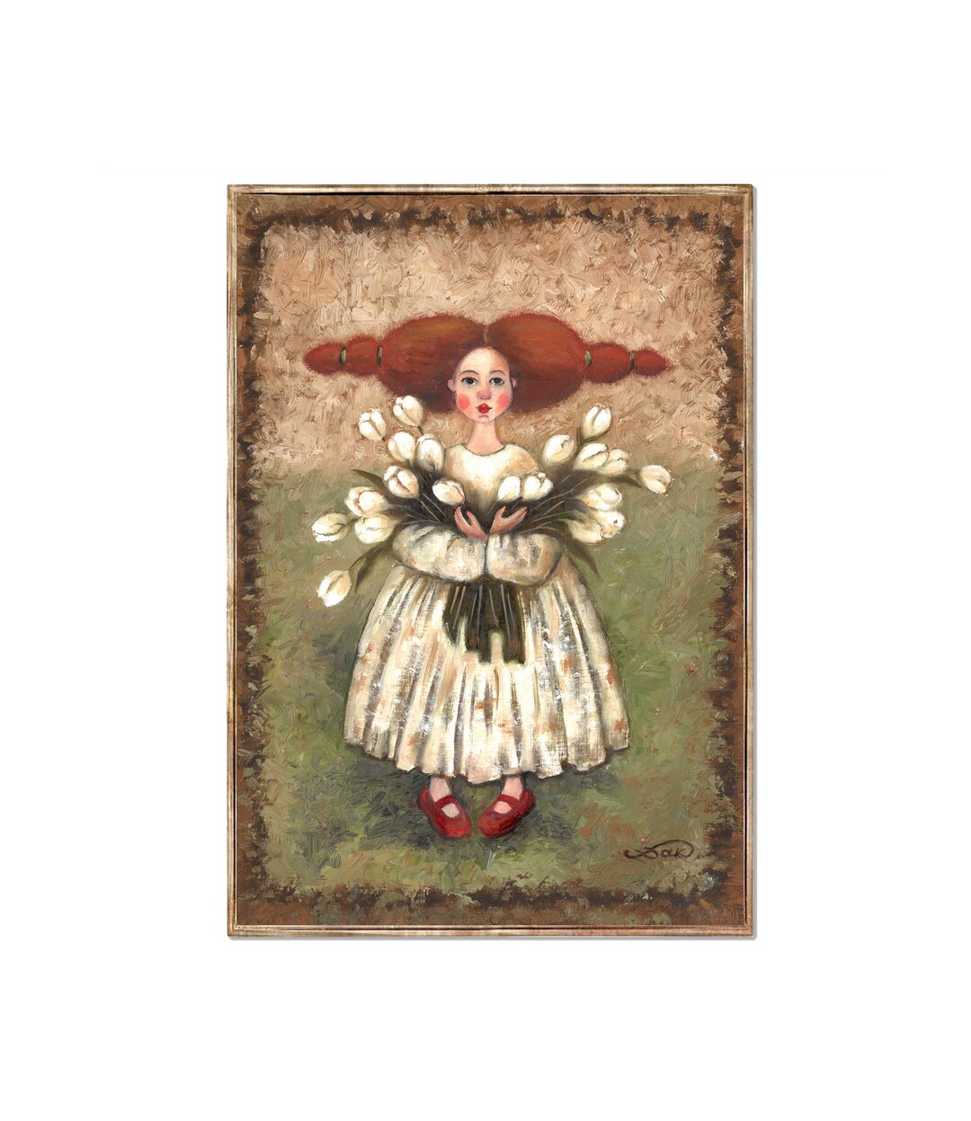 Girl With Tulips Art Print, Rustic Fairy Tale Home Decor - Etsy