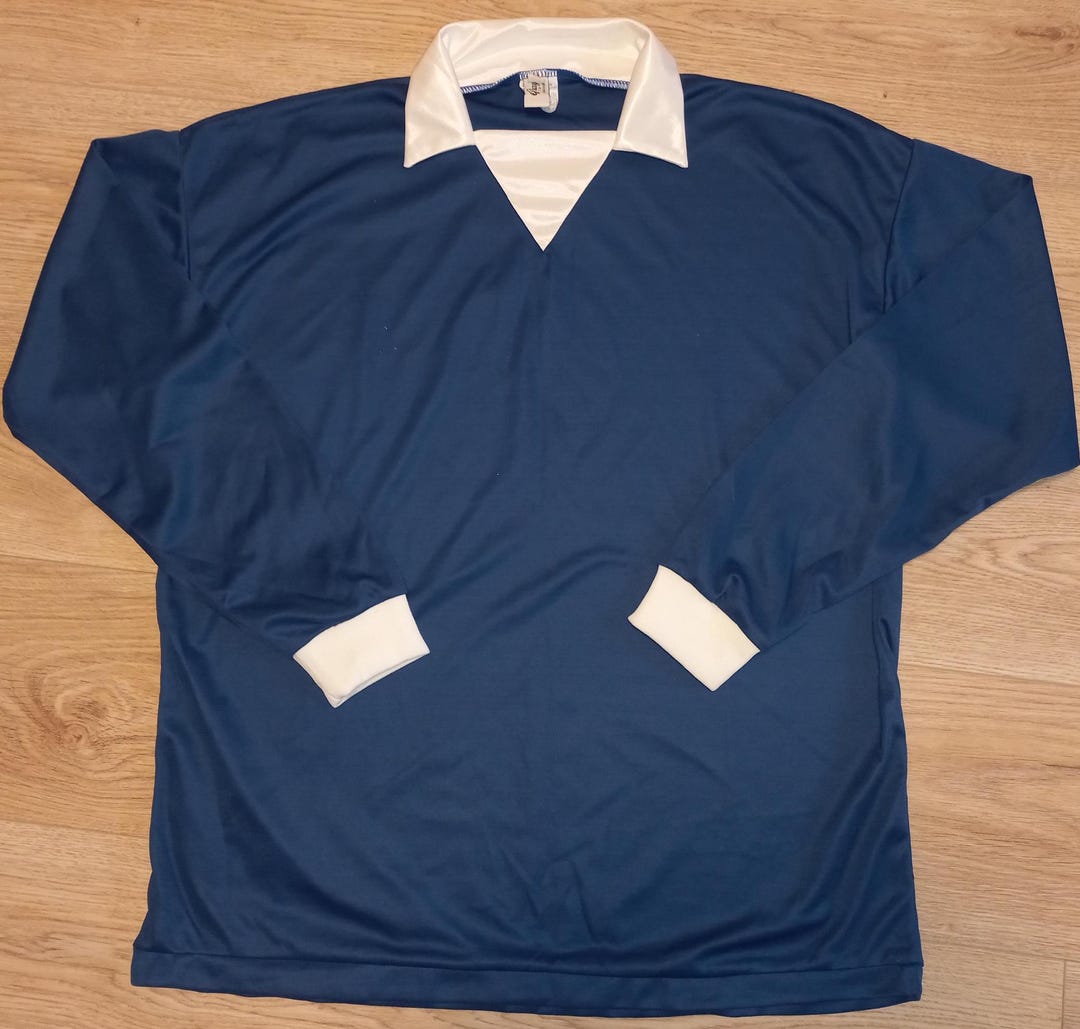 Vintage Football Shirt 70's Size Large Navy/white Long Sleeve - Etsy