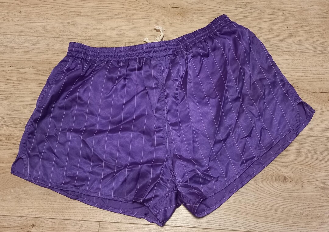 Vintage Football Shorts 80's Purple Pinstripe Nylon Running Sprinter ...