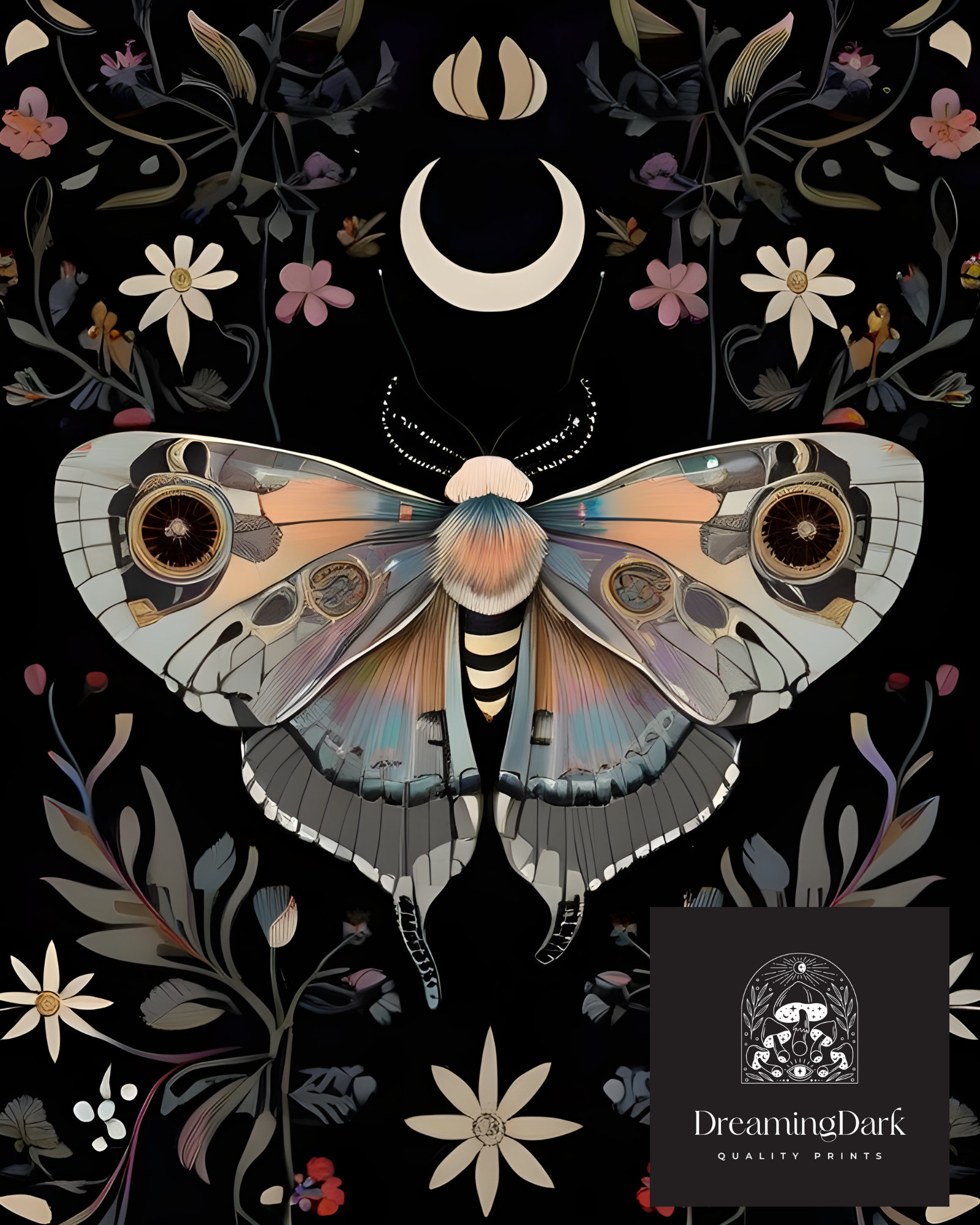 Dark Cottagecore Moon Moth Art Print Dark Academia Moth Print Moth Art ...