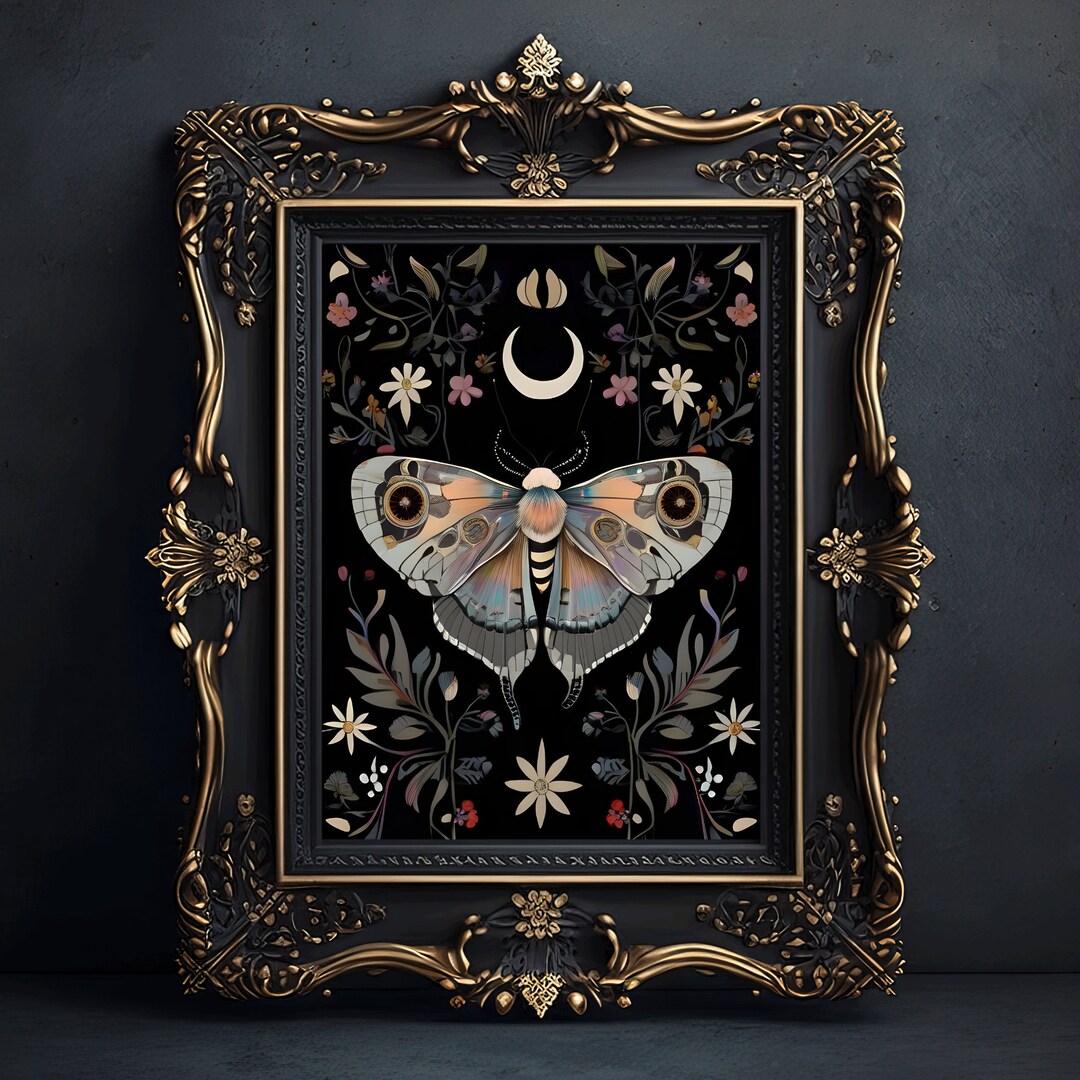 Dark Cottagecore Moon Moth Art Print Dark Academia Moth Print Moth Art ...