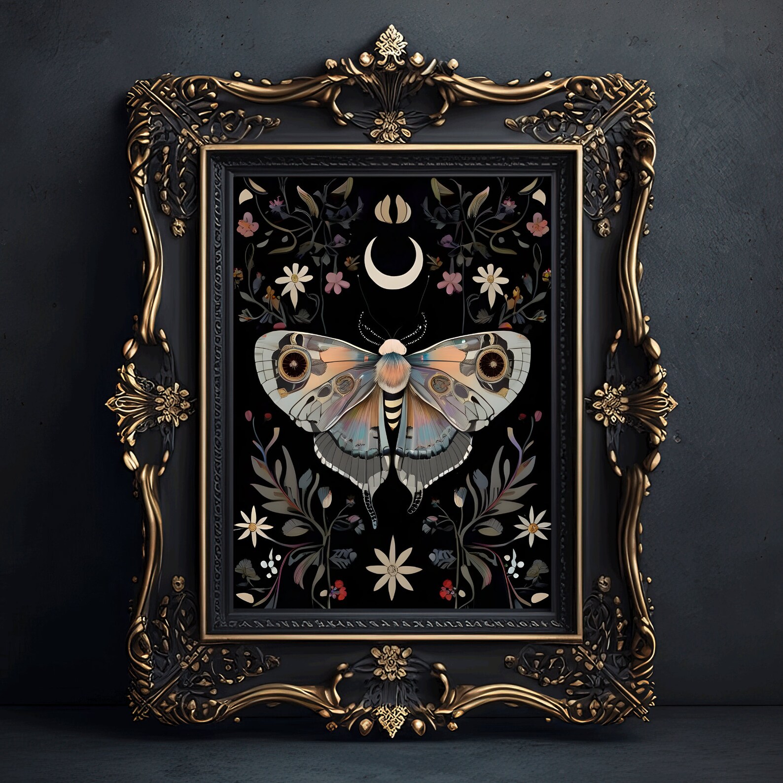 Dark Cottagecore Moon Moth Art Print Dark Academia Moth Print Moth Art ...