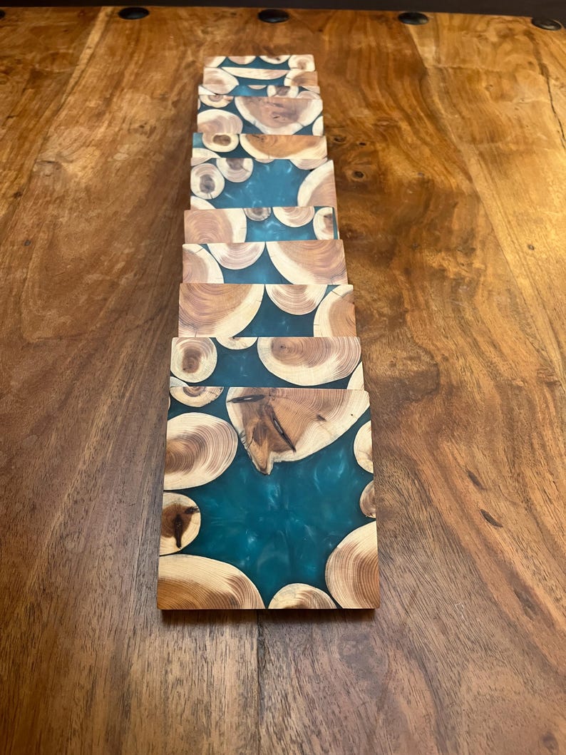 Aqua, Turquoise, Blue, Wood and Resin Coasters - Etsy