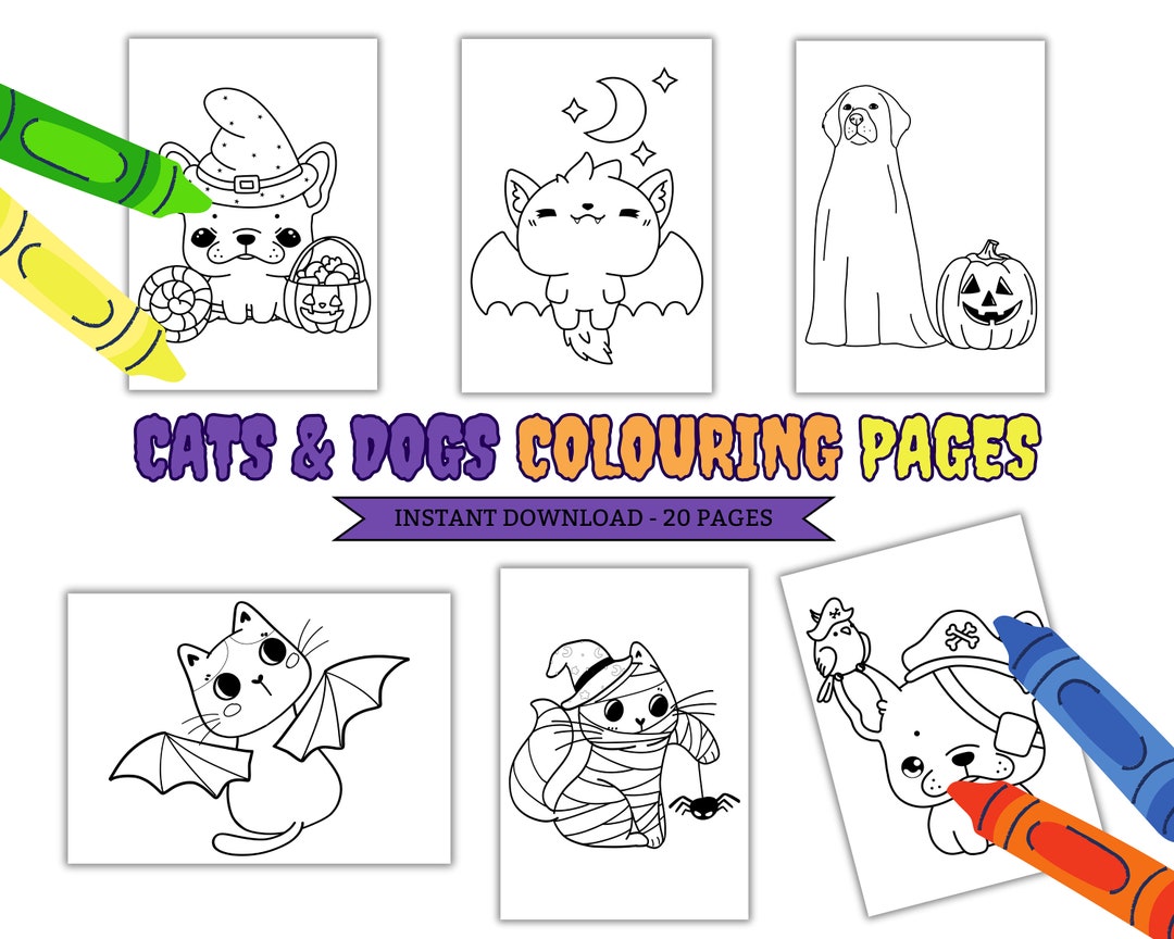 Cats and Dogs Halloween Colouring Pages Printable Halloween - Etsy