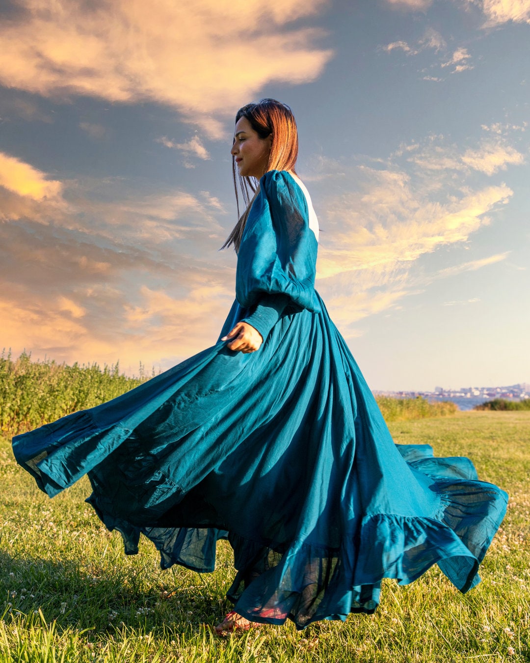 Teal Blue Boloon Sleeve Boho Dress for Party Casual Beach Wear - Etsy