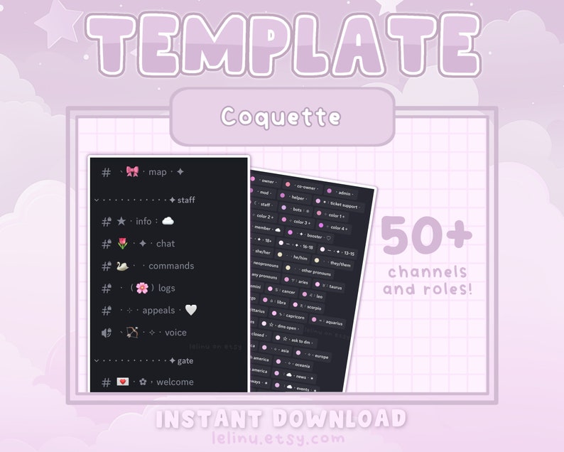 Coquette Discord Server Template | 50+ Channels and Roles | Pink and ...