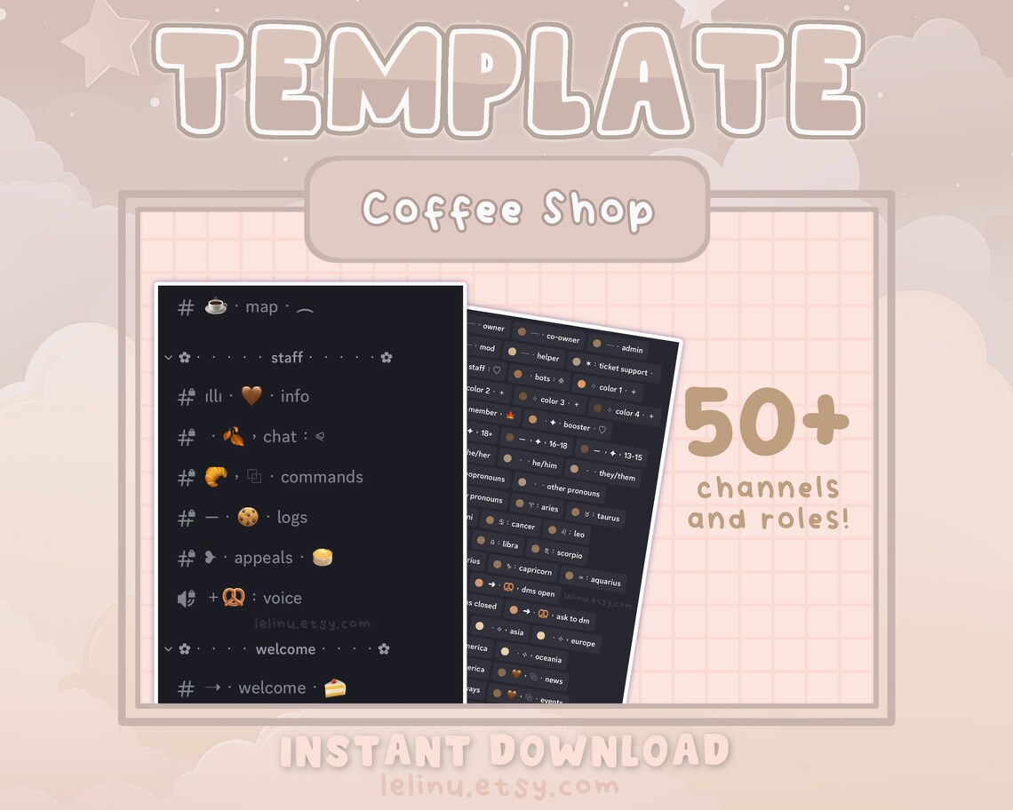 Coffee Shop Discord Server Template | 50+ Channels and Roles | Beige ...