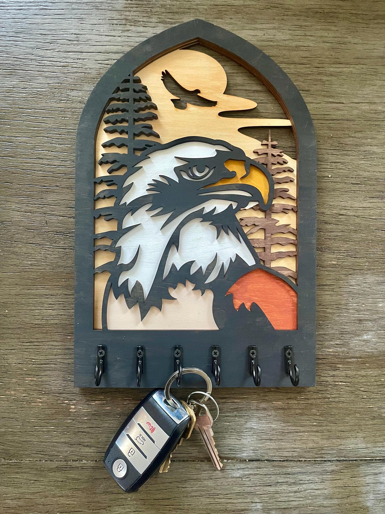 Majestic Bald Eagle Wooden Key Holder With Forest Scene - Etsy