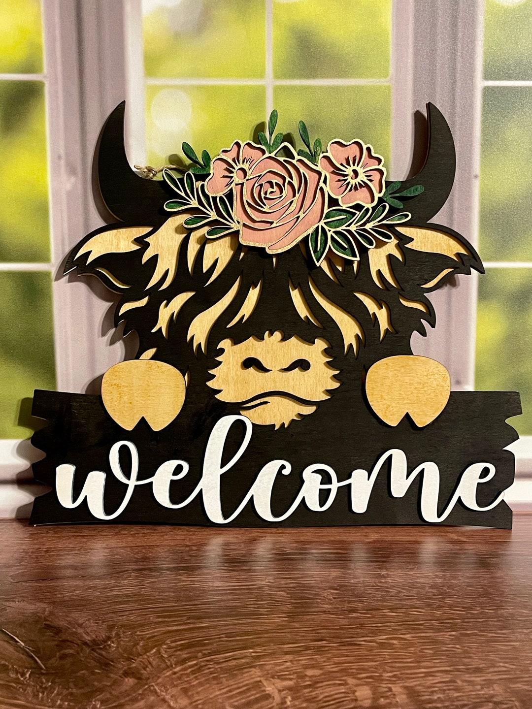 Highland Cow Welcome Door Hanger - Etsy