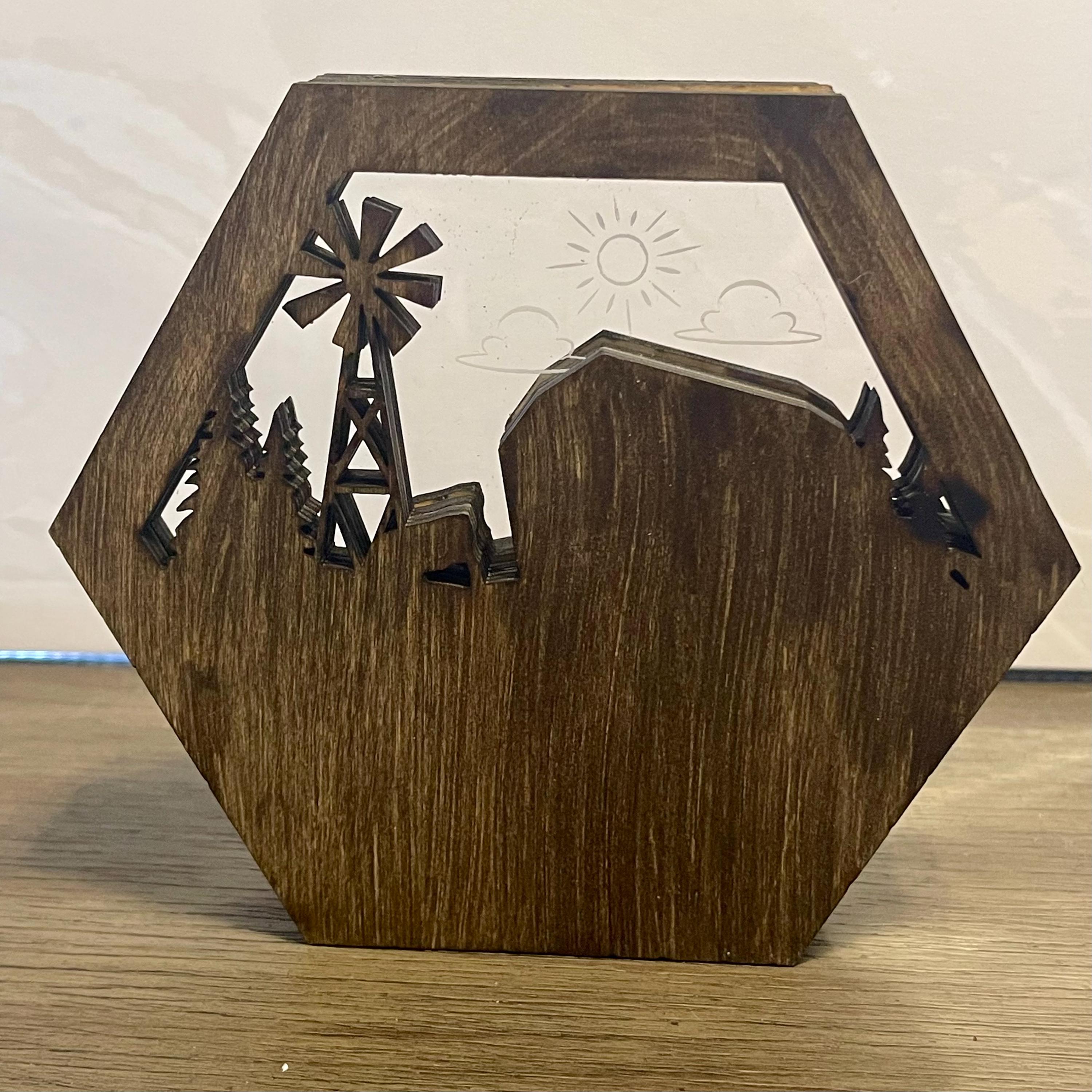 Layered Farm Scene Hexagonal Tabletop Art With Acrylic Detailing - Etsy