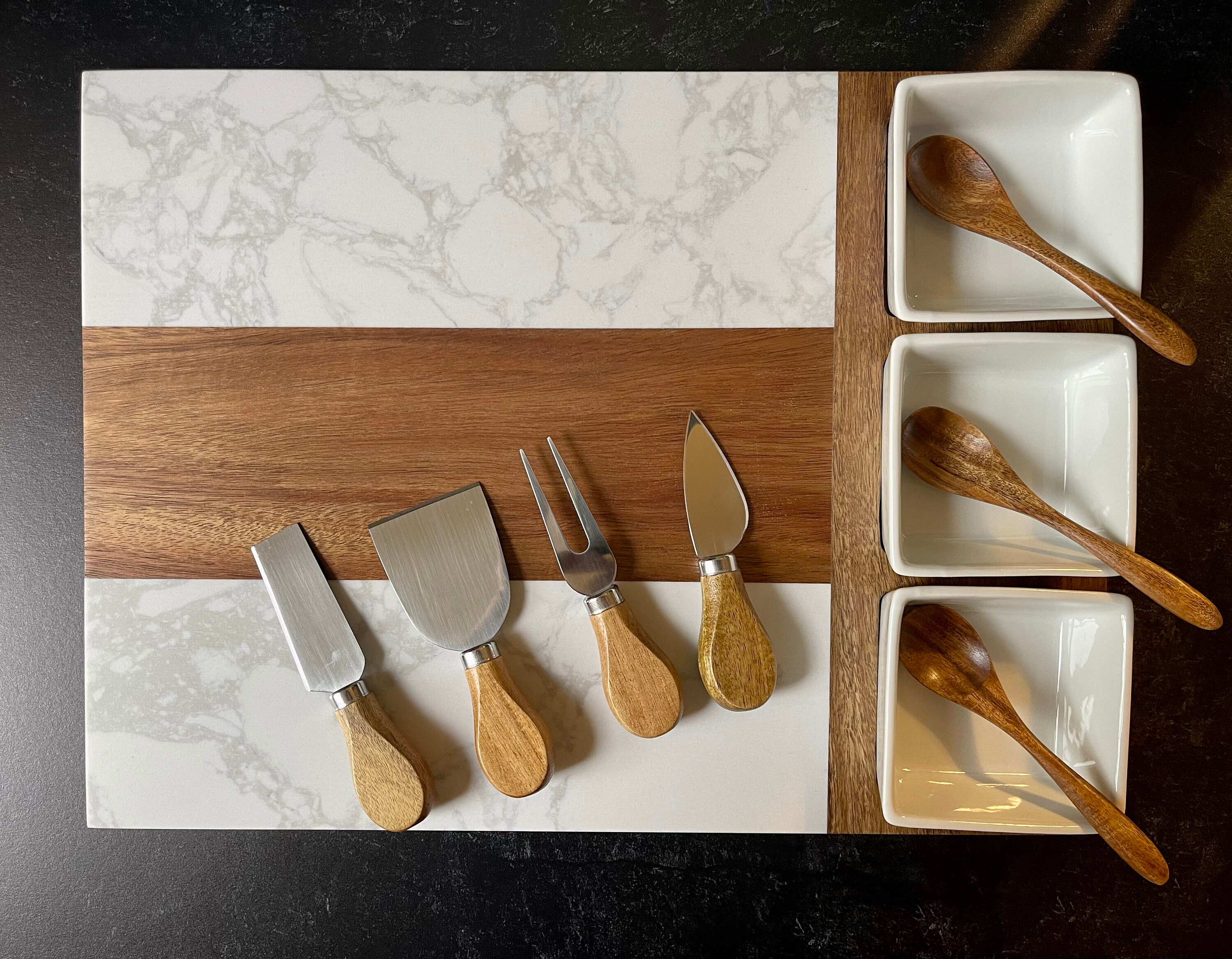 Personalized Marble and Acacia Charcuterie Board Set - Etsy