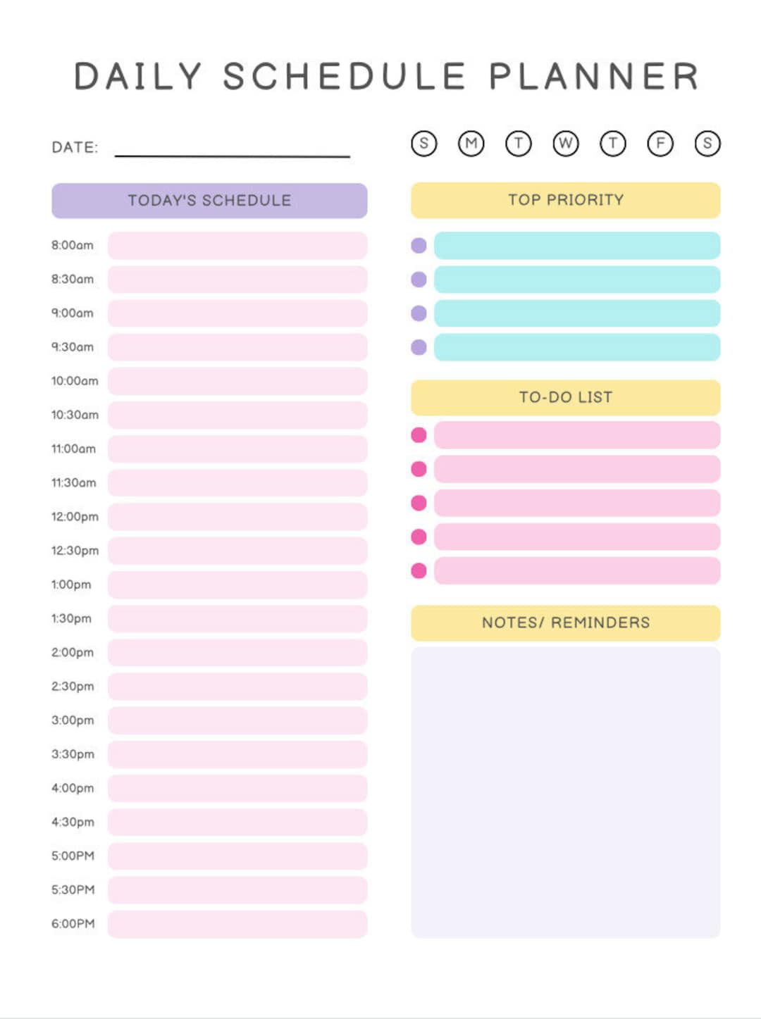 Colorful Pink Daily Planner, to Do Lists, Reminders, Notes - Etsy