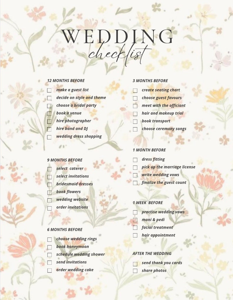 Floral Wedding Checklist, Simple, Cute, Flowers, Autumn, Summer ...
