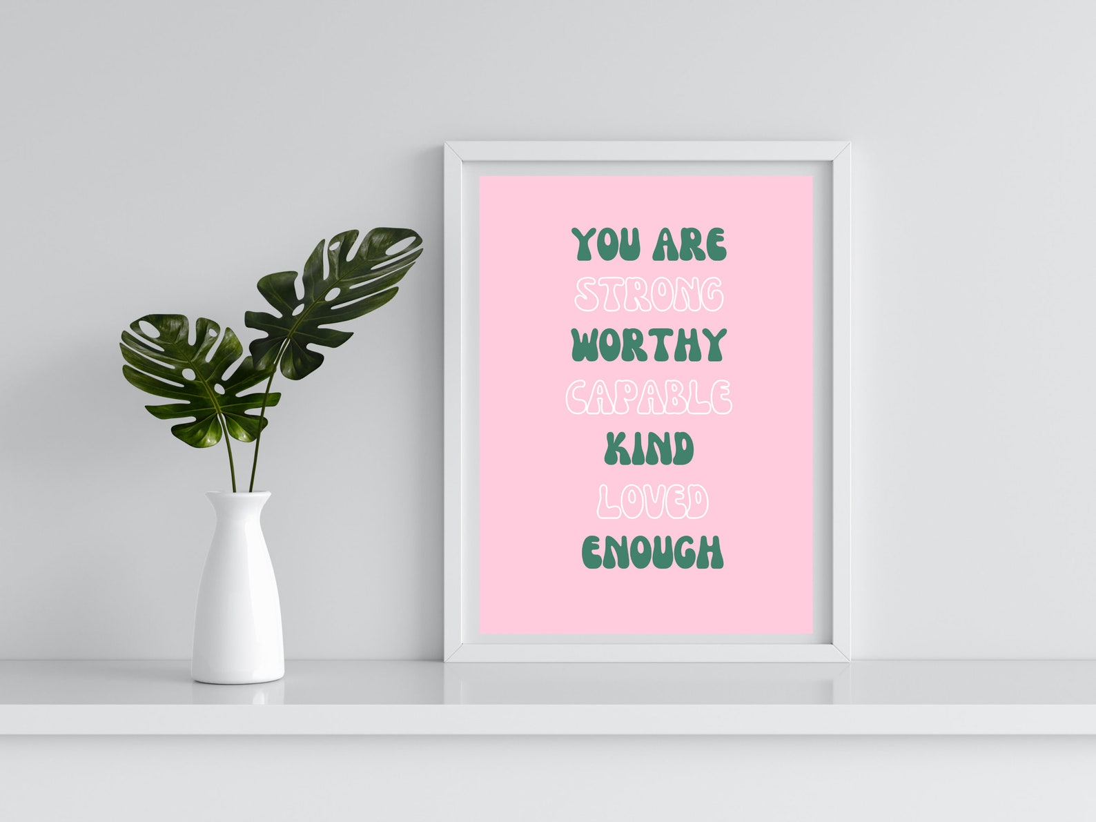 Positive Affirmation Print | Digital Wall Art | Pink Green Wall Print ...